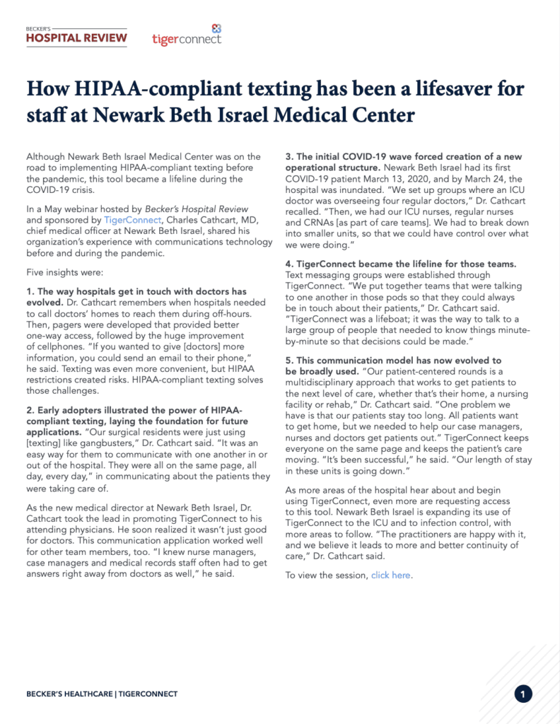 HIPAA-Compliant Texting | Article | TigerConnect