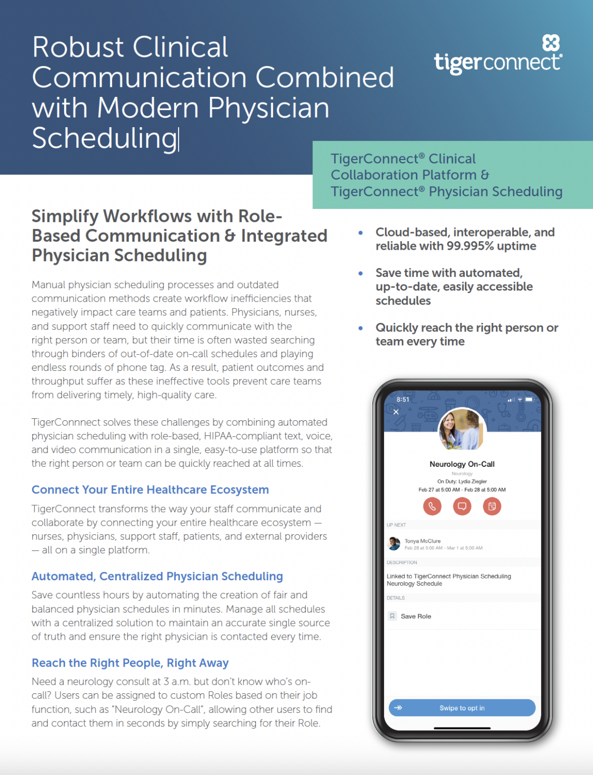CC&C and Physician Scheduling | Datasheet | TigerConnect